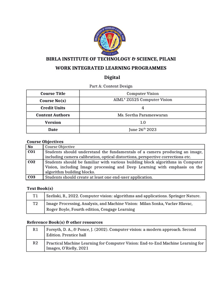 Computer Vision AIML Handout v1.0 (1) | PDF | Optical Character ...