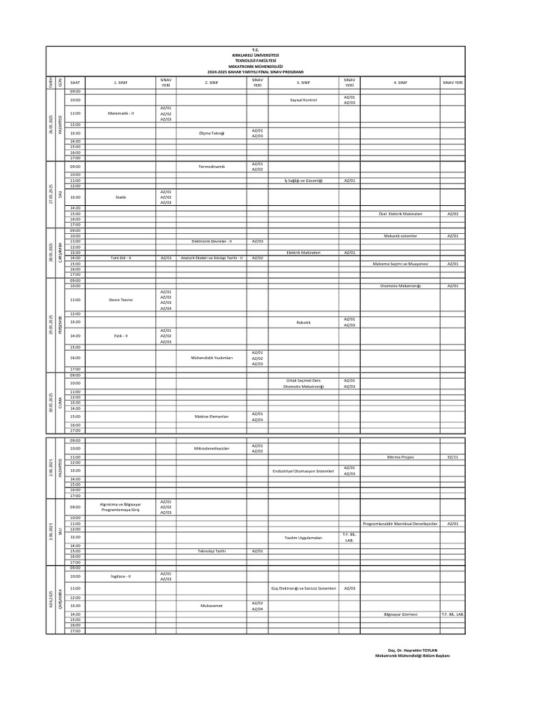 2024-2025 Mekatronik Muh. Bahar Final Sinav Programi | PDF