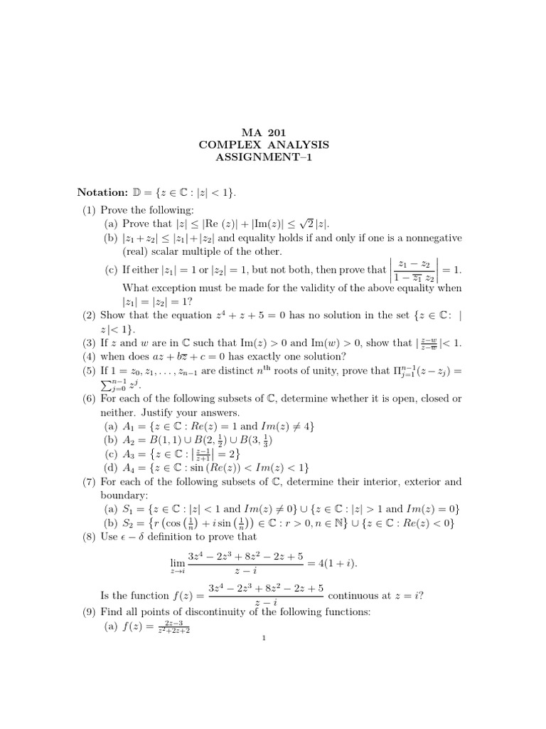 Complex Analysis Assignment 1 Solutions | PDF