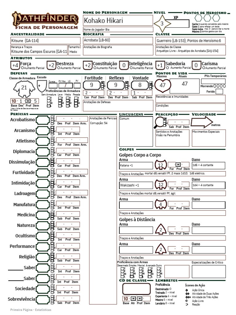Ficha de Personagem: Kohako Hikari | PDF