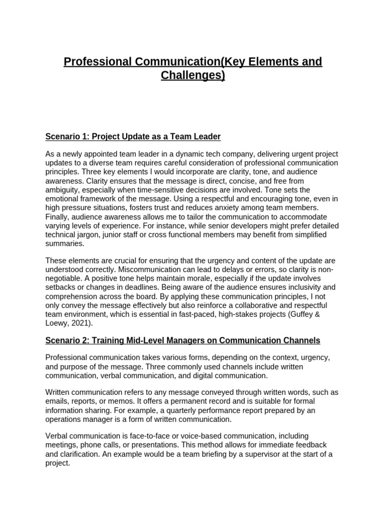 Professional Communication Key Elements and Channels Assignment | PDF ...