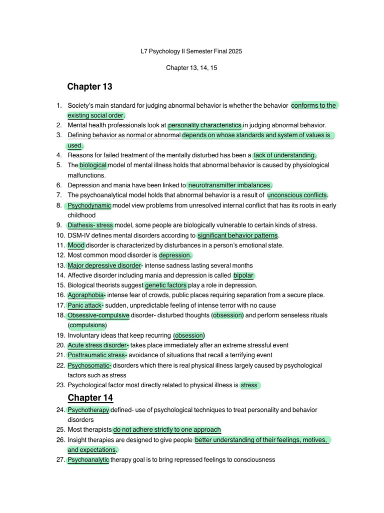 L7 Psychology II Semester Final 2025 | PDF