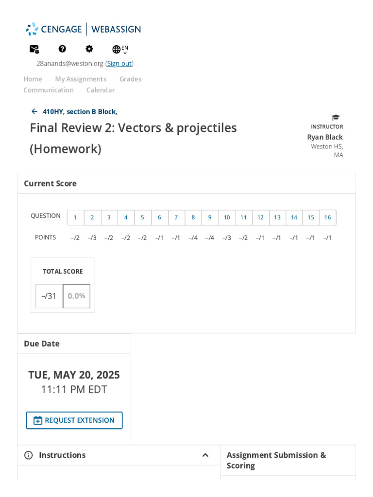 Final Review 2 - Vectors & Projectiles - 410HY, Section B Block ...