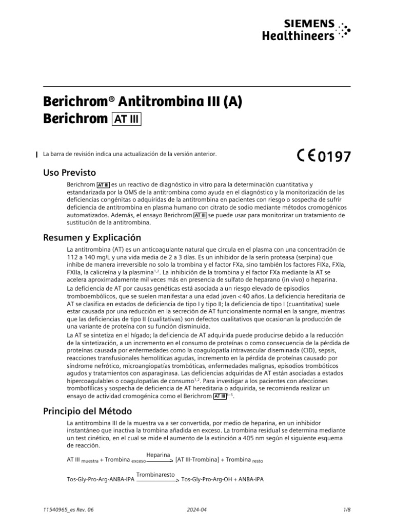 Berichrom_Antithrombin_III | PDF | Coagulación