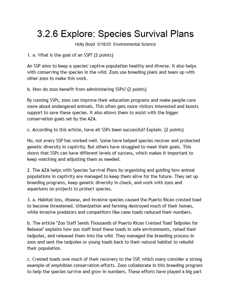 3.2.6 Explore - Species Survival Plans | PDF | Zoo | Endangered Species