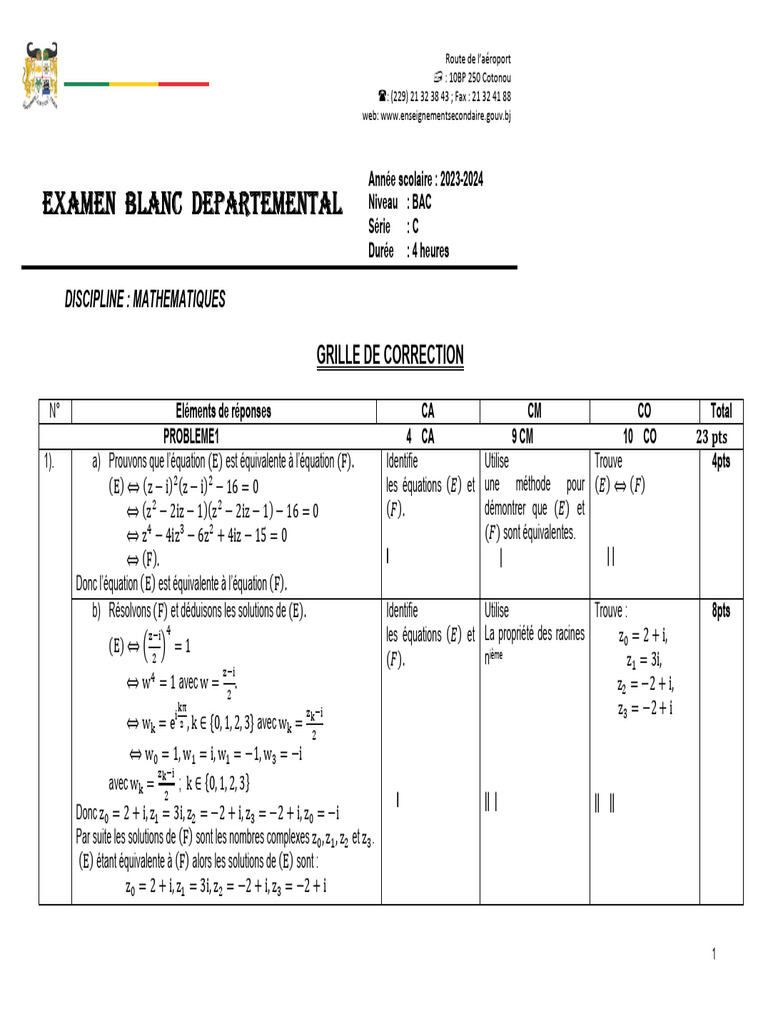Grille de correction BAC Mathématiques 2023-2024 | PDF | Limite ...