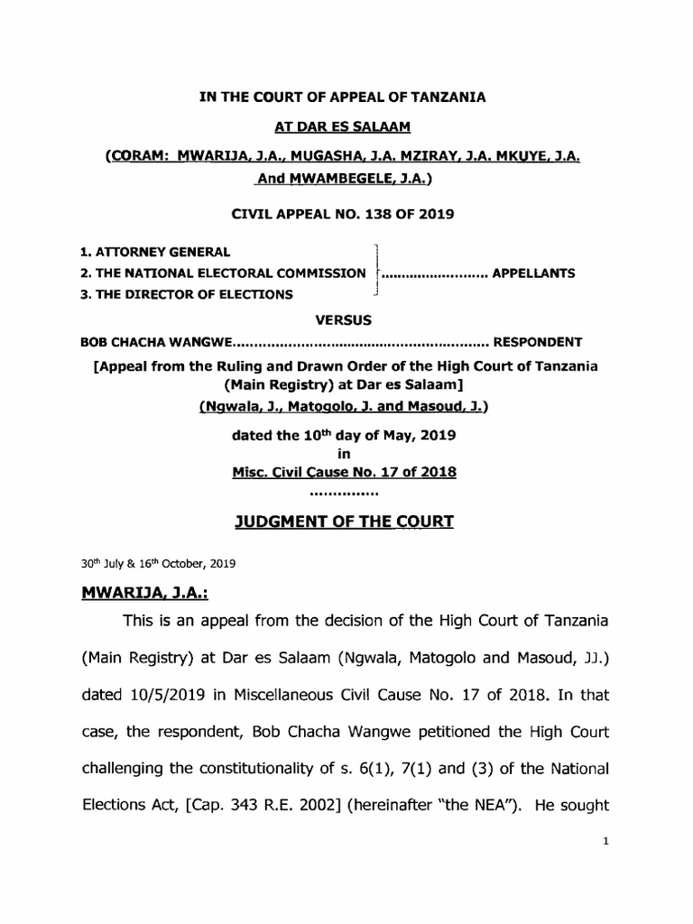 MD, Mendez - AG v. Bob Chacha Wangwe, DeD To Supervise Election Is Not ...