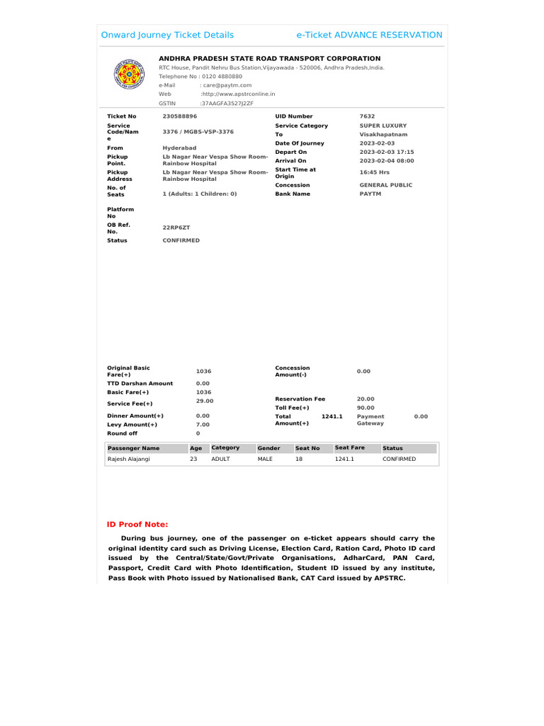 Onward Journey Ticket Details E-Ticket Advance Reservation | PDF | Fare