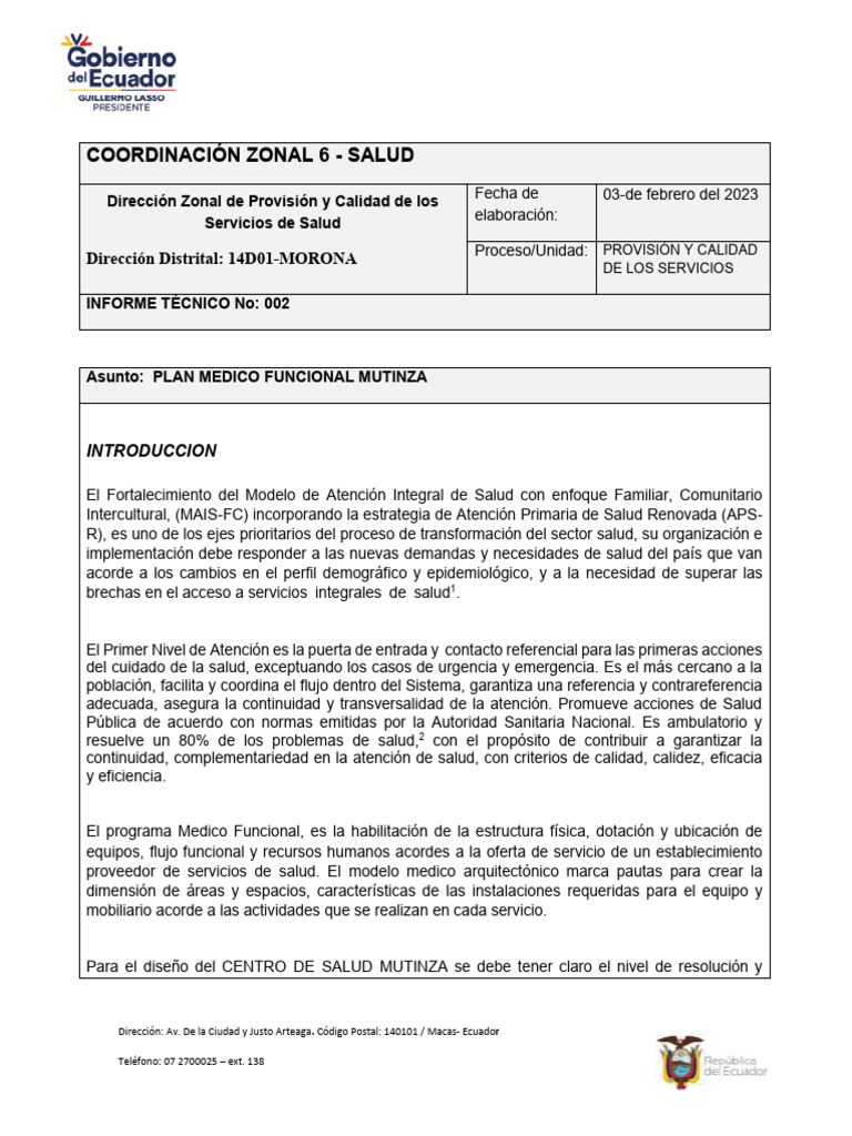 Plan Médico Funcional para Mutinza | PDF | Hospital | Cuidado de la salud