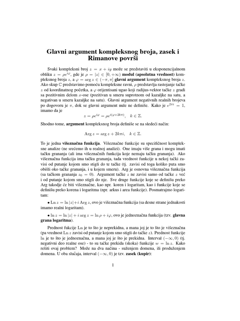 Principal Argument of Complex Numbers and Riemann Surface | PDF