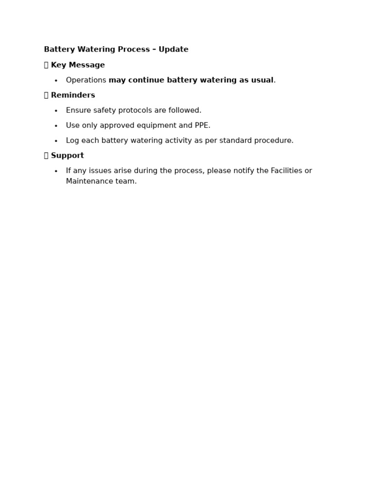 Battery Watering Process Guidelines | PDF