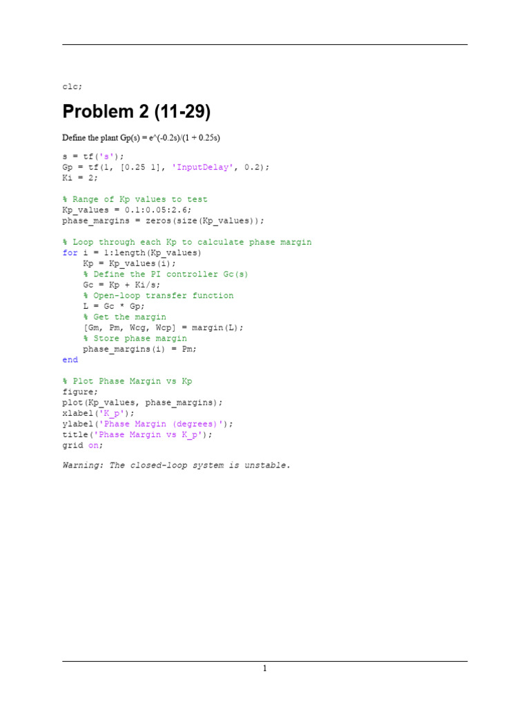 MECH_420_HW6_Q2_Matlab | PDF