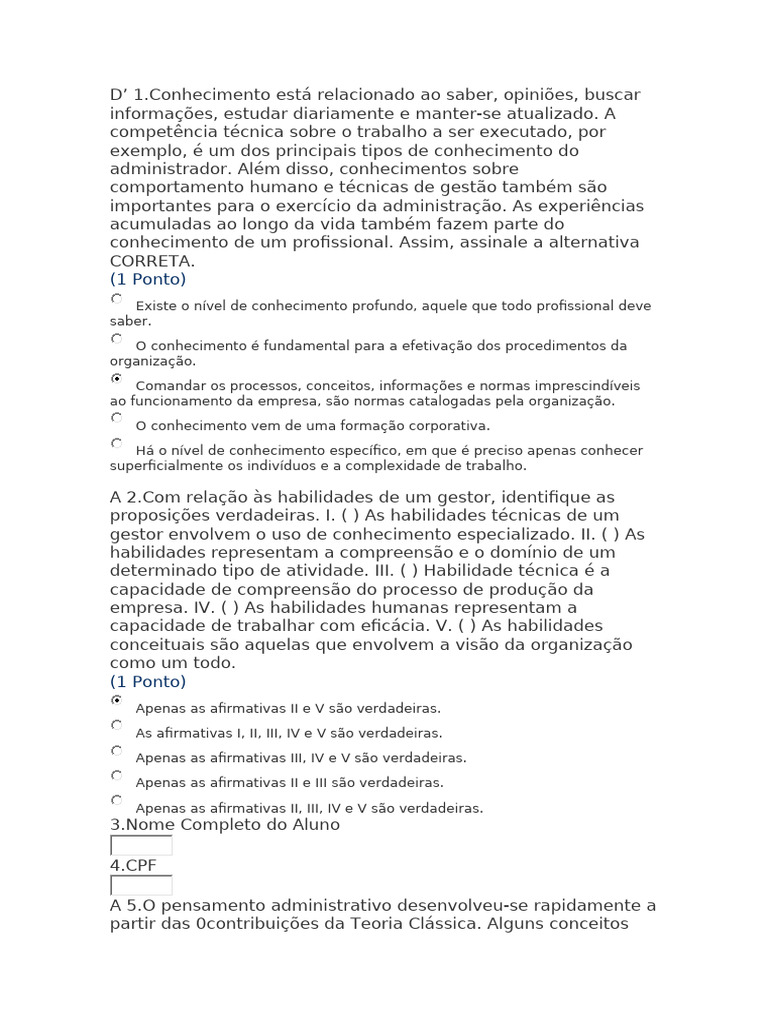 Prova Gestão Empresarial Ap1 | PDF | Conhecimento | Competência (Recursos Humanos)