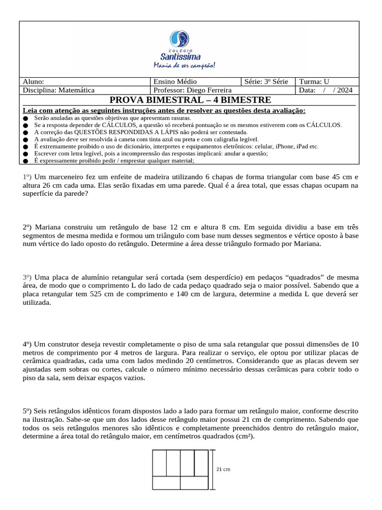 3º Série - Prova BIMESTRAL - 4bim | PDF | Triângulo