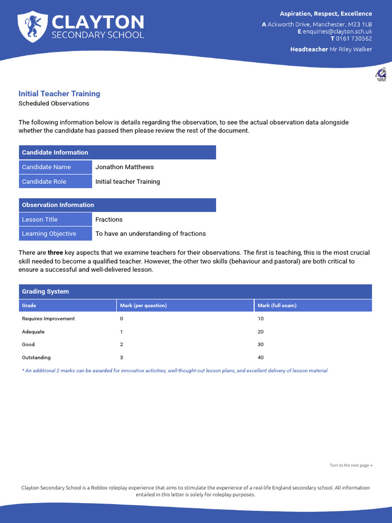 CSS Observation Form (J. Mathews) - ITT | PDF | Teachers | Lesson Plan