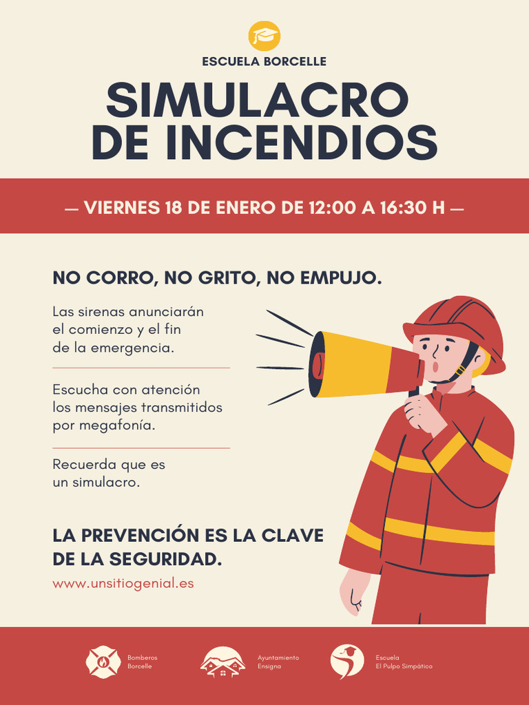 Cartel Simulacro de Incendios Ilustrado Rojo y Beige | PDF