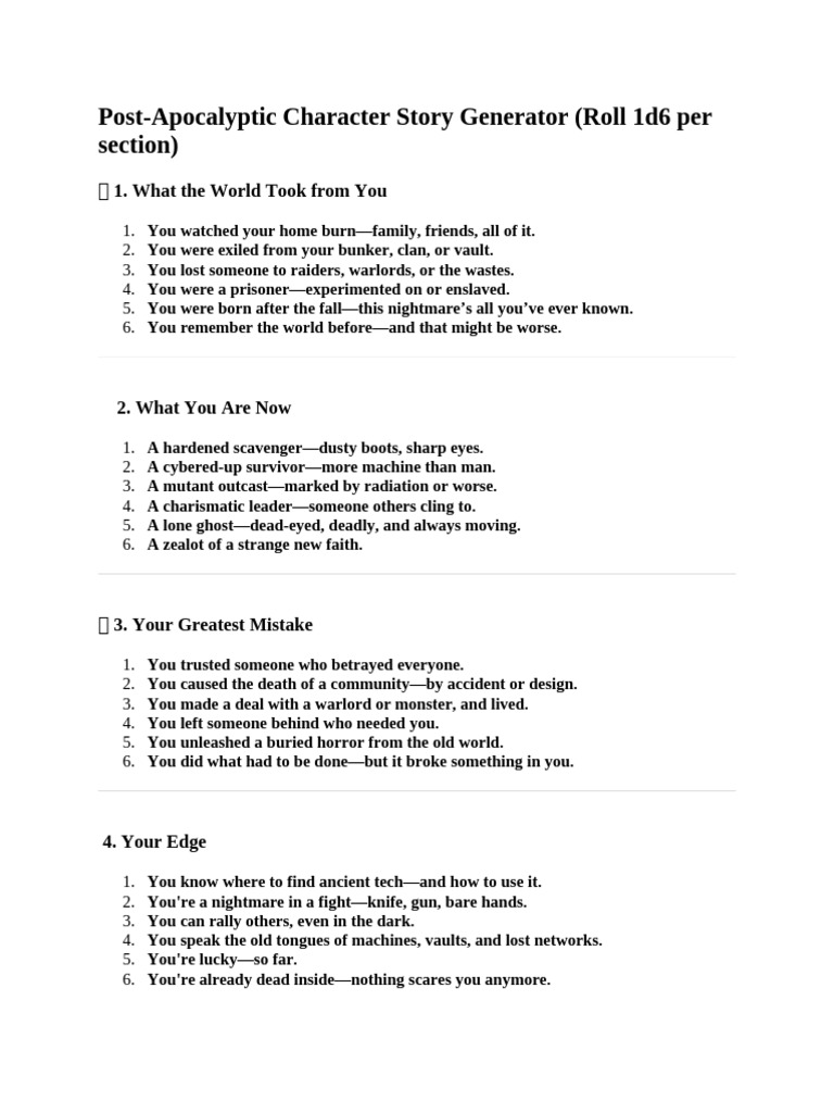 POST Character Story Generator | PDF