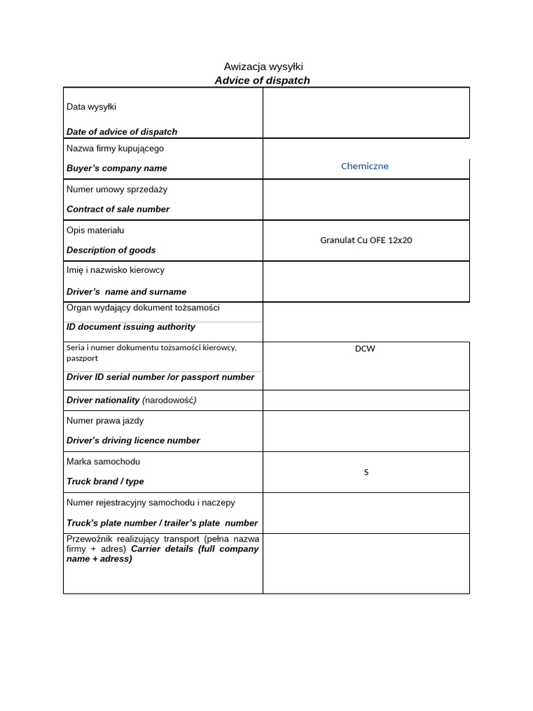 Advice of Dispatch: Awizacja Wysyłki | PDF
