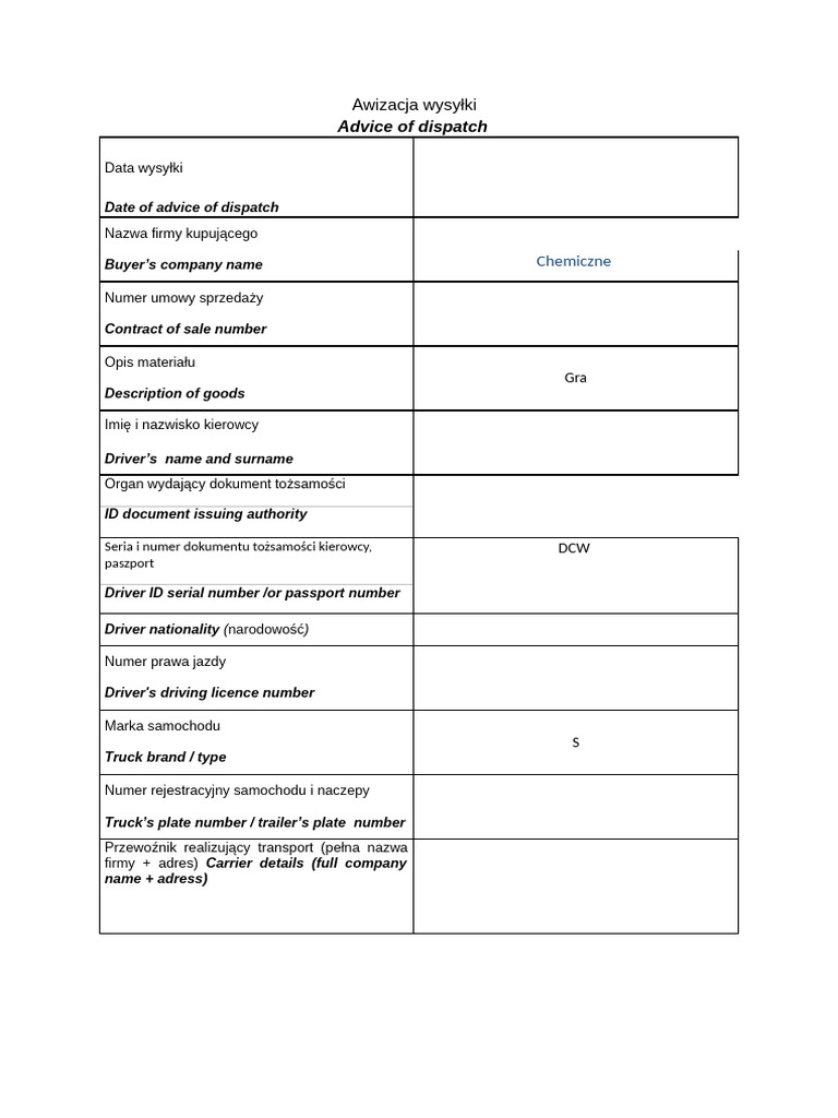 Advice of Dispatch: Awizacja Wysyłki | PDF