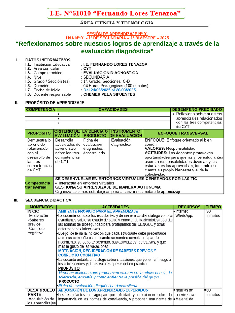 SESION - Evaluacion diagnostica | PDF | Evaluación | Aprendizaje