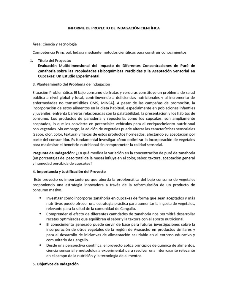 INFORME DE PROYECTO DE INDAGACIÓN CIENTÍFICA | PDF | Alimentos ...
