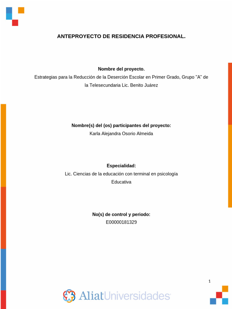 Anteproyecto de Residencia Profesional | PDF | Educación Secundaria | Escuelas