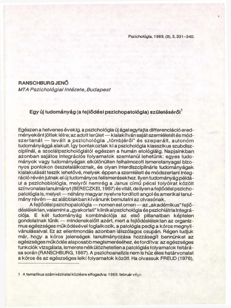 A Fejlődési Pszichopatológia Születéséről | PDF