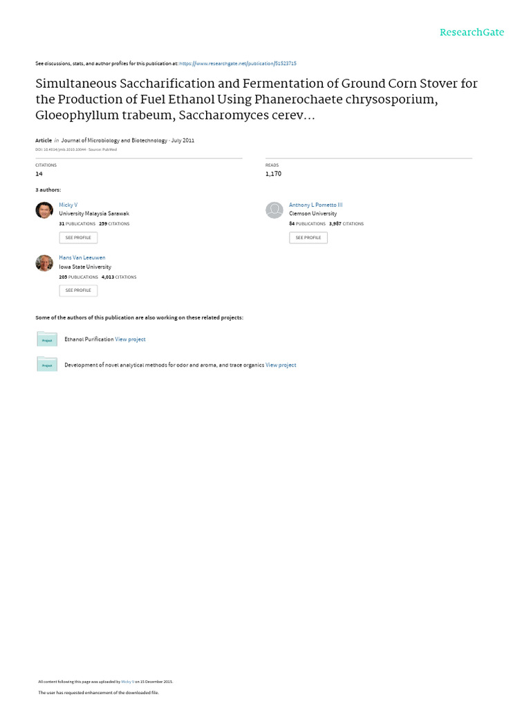 Simultaneous_Saccharification_and_Fermentation_of_ | PDF | Cellulosic ...