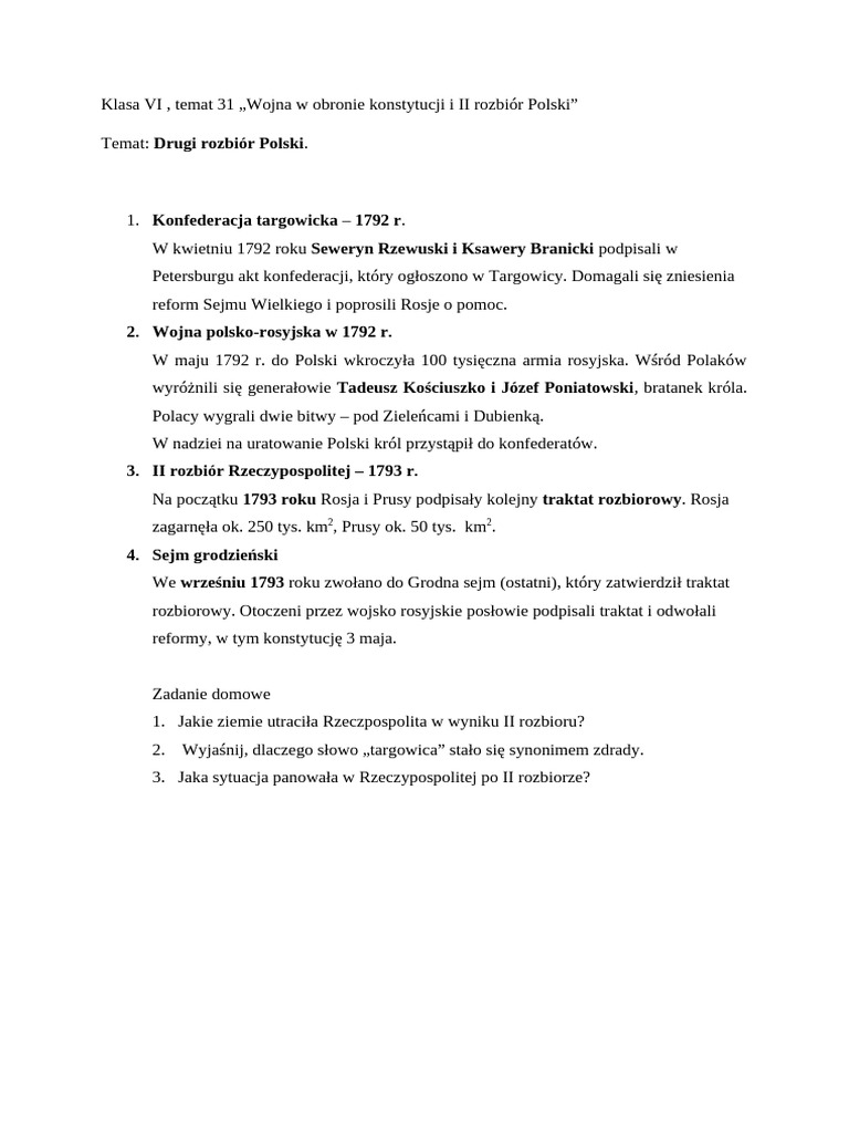 Klasa Vi. II Rozbior | PDF