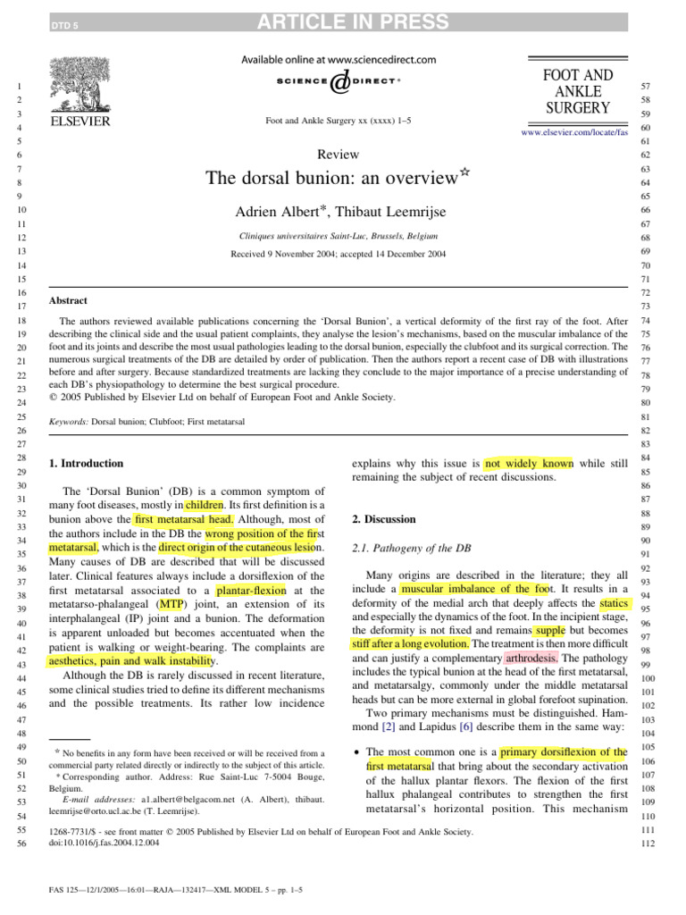 Article DB Dorsal Bunion Albert 2004 | PDF | Foot | Toe