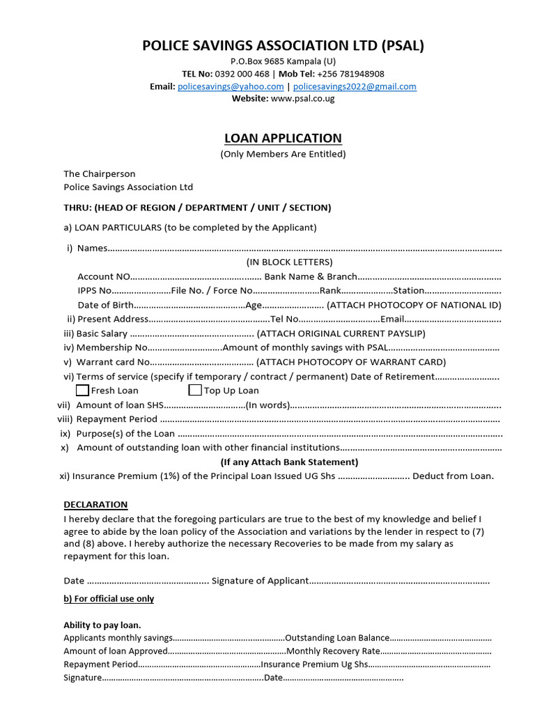 Psal Loan Application Form | PDF | Loans | Financial Services
