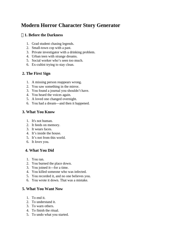 Horror Character Story Generator | PDF
