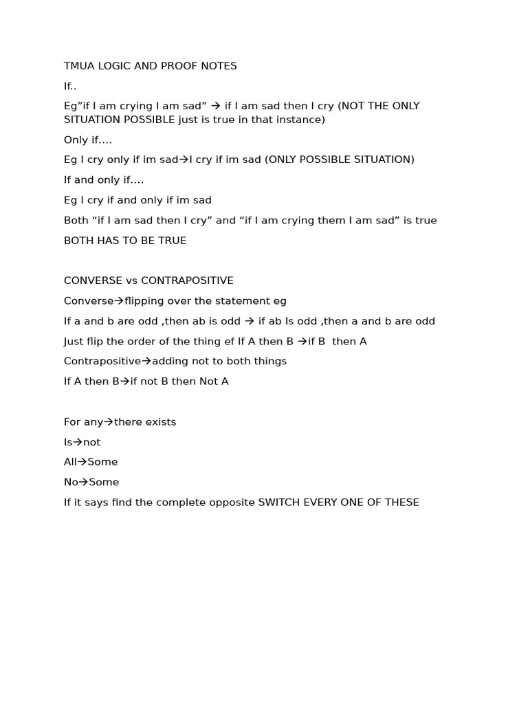 Tmua Logic and Proof Notes | PDF