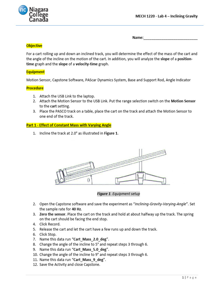 Lab 4 - Inclining Gravity | PDF | Acceleration | Velocity