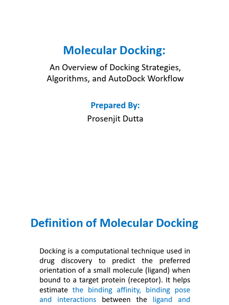 Molecular Docking Presentations PDF | PDF | Docking (Molecular) | Ligand (Biochemistry)