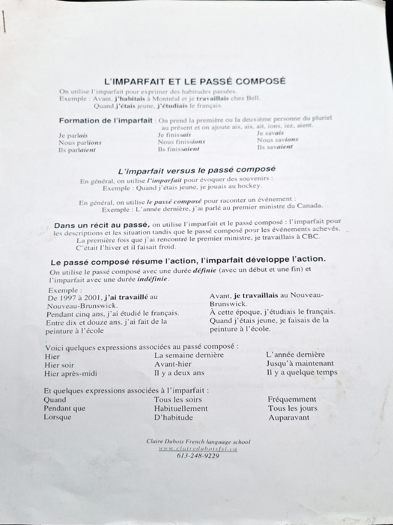 Imparfait et Passé Composé : Guide Pratique | PDF