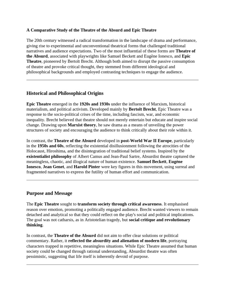 Theatre of The Absurd and Epic Theatre | PDF