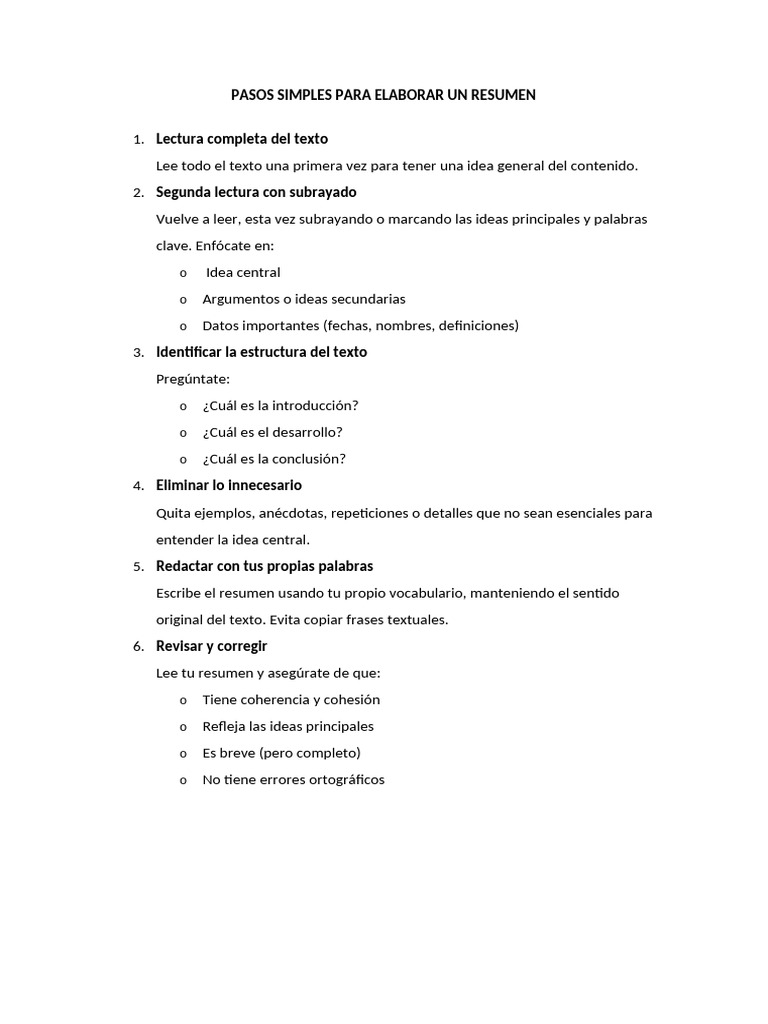 Pasos Simples para Elaborar Un Resumen | PDF
