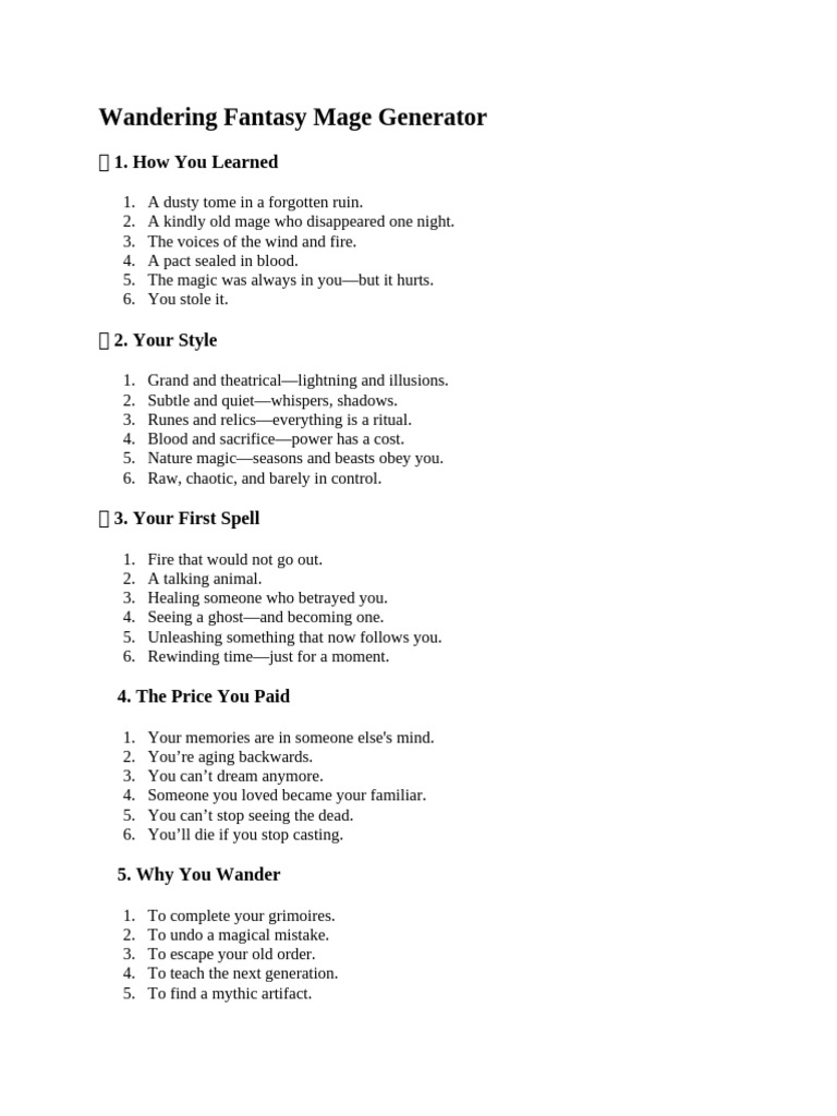 Wandering Fantasy Mage Generator | PDF
