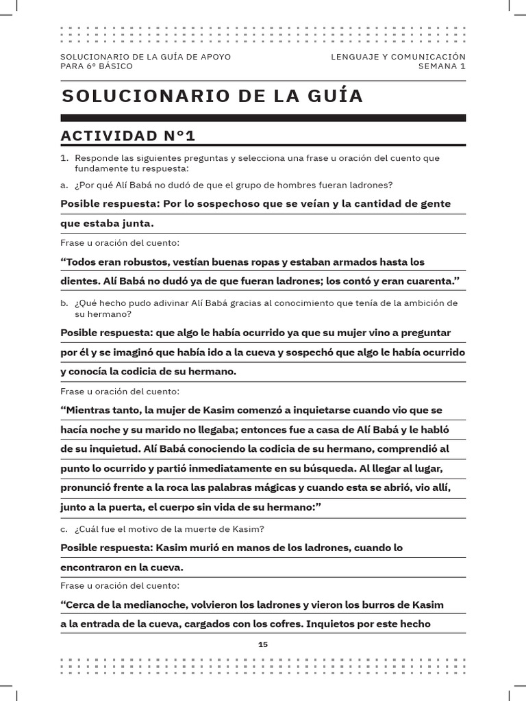 6b Leng Guia Semana 1 Oa 4 y 15 Version 2021 Solucionario | PDF