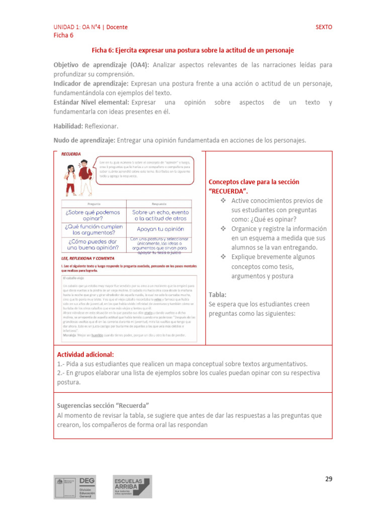 Lengunidad1sboa4docente Ok 29 32 Oa 4 Ficha 6 | PDF | Aprendizaje | Maestros
