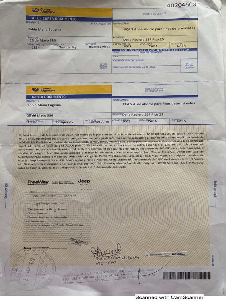 Carta documento oferta de plan de ahorro | PDF | Comunicación escrita | Transporte de mercancías