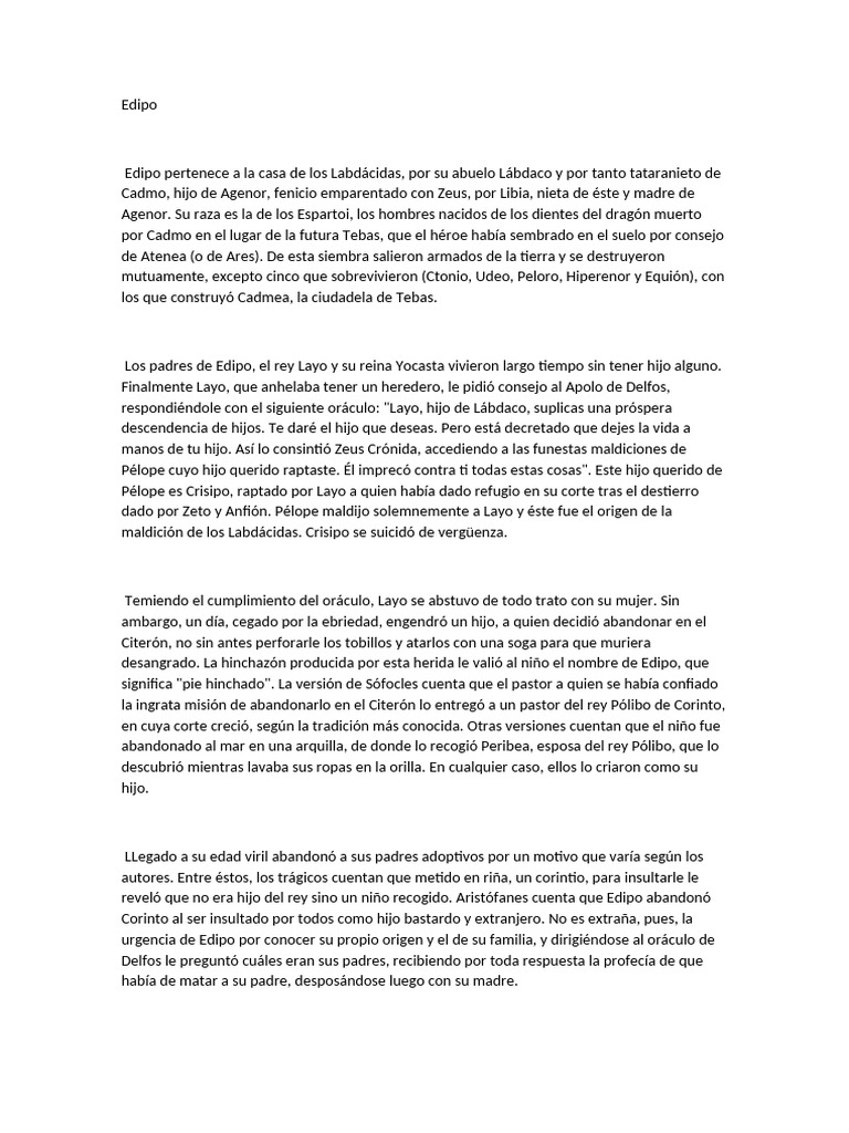 Tragedia de Edipo: Orígenes y Destino | PDF | Edipo | Esfinge