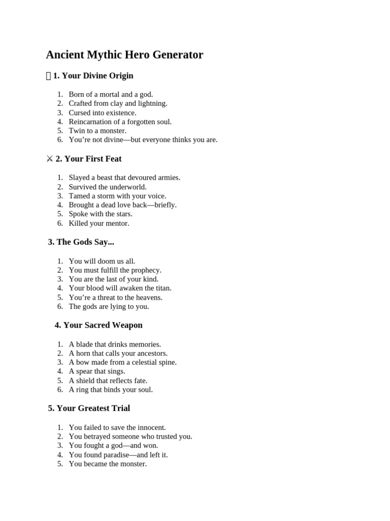 Ancient Mythic Hero Generator | PDF
