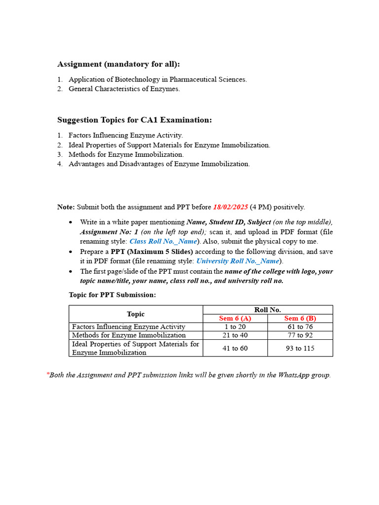 Assignments and PPT Topics | PDF