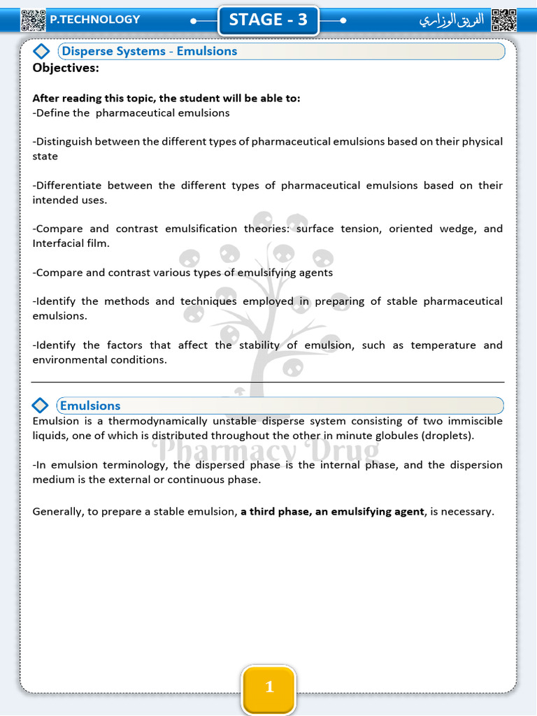 Pharmaceutical Emulsions Overview | PDF | Emulsion | Applied And Interdisciplinary Physics