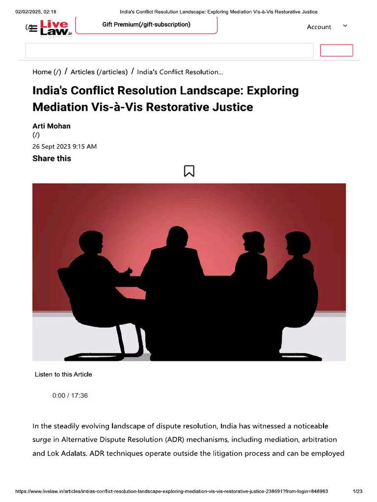 Mediation Restorative Justice Arti Mohan | PDF