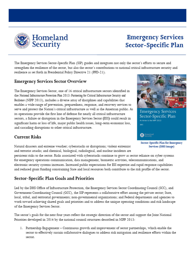CISA (DHS) Emergency Services Sector-Specific Plan 2015 Fact Sheet | PDF | Climate Resilience ...