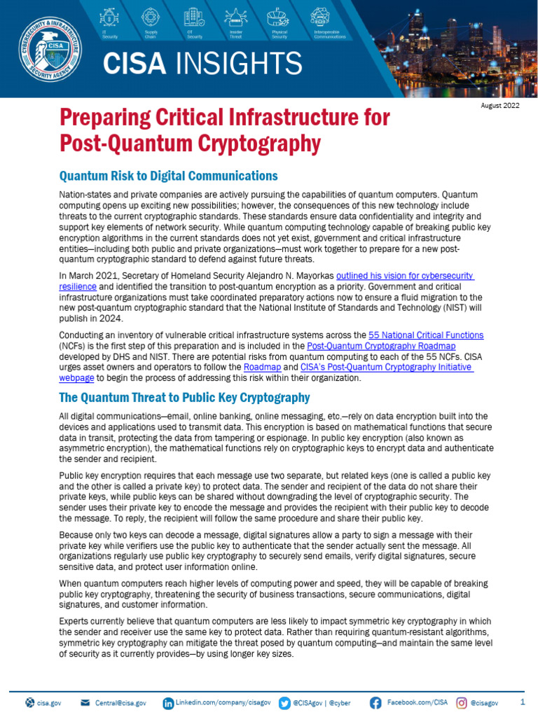 CISA Insight Preparing Critical Infrastructure For Post-Quantum ...