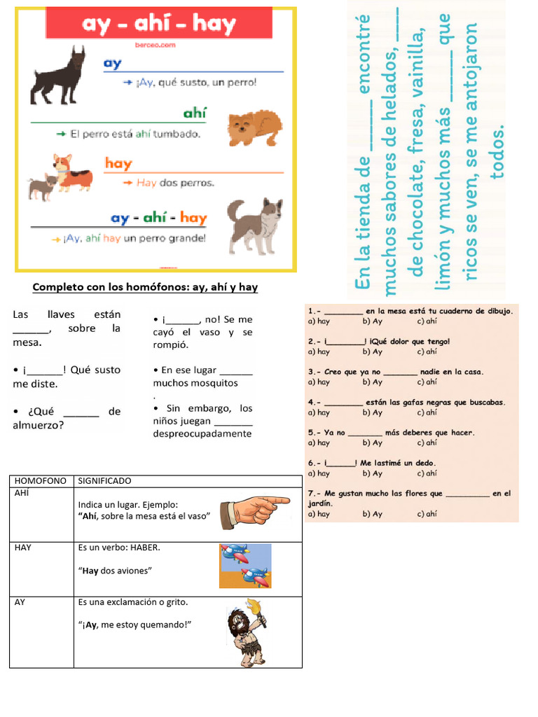 Homofonos Ay - Ahi - Hay | PDF